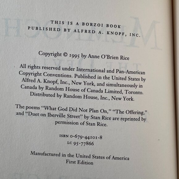 Alfred A. Knopf | Other | Memnoch The Devil By Anne Rice Hardcover ...